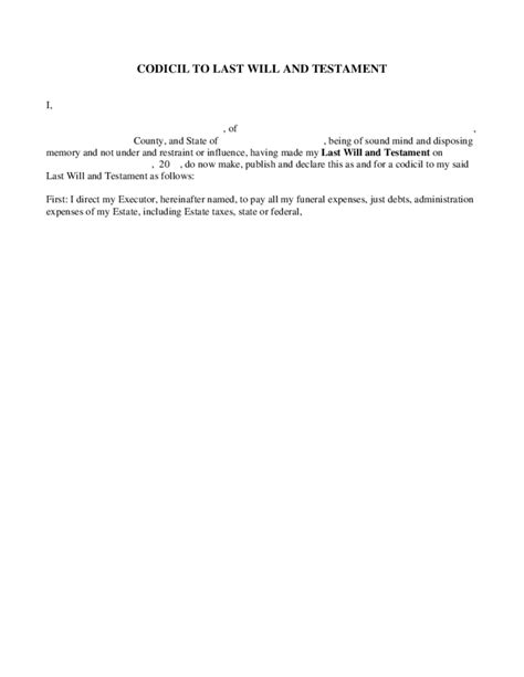 Sample Codicil To Last Will And Testament Free Download