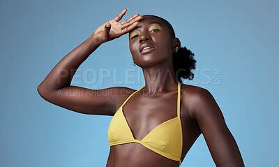 Beauty Thinking And Black Woman Touching Face For Skincare Cosmetic