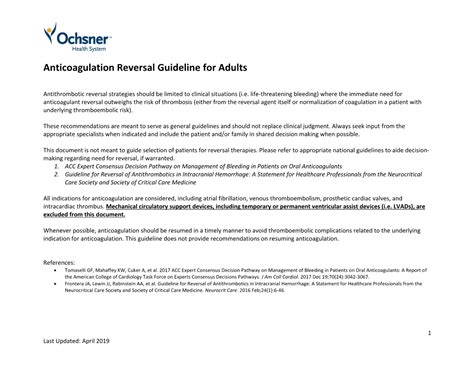 Anticoagulation Reversal Guideline For Adults Docslib