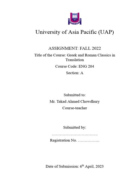 Assignment Cover Page Section A Pdf