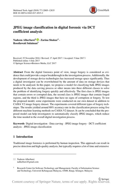 jpeg image classification in digital forensic via dct coefficient