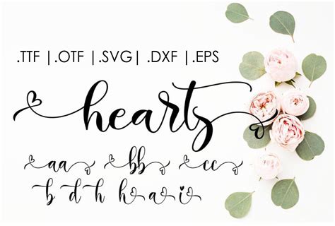 Hearts Swirly Font Swash Font Wedding Font Heart Connected Etsy
