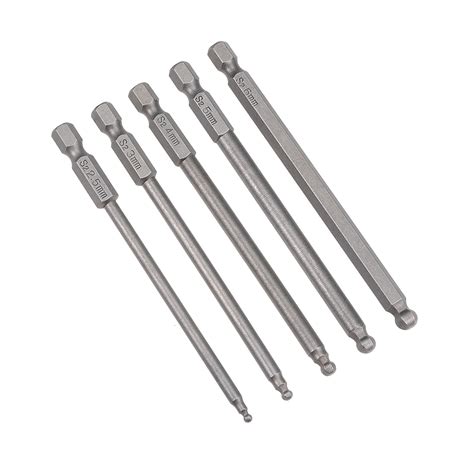 Ball End Hex Bits Set 5 Pcs 1 4 Inch Hex Shank Magnetic 2 5 6mm Head