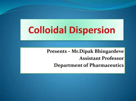 Purification Of Colloidal Dispersion Pdf