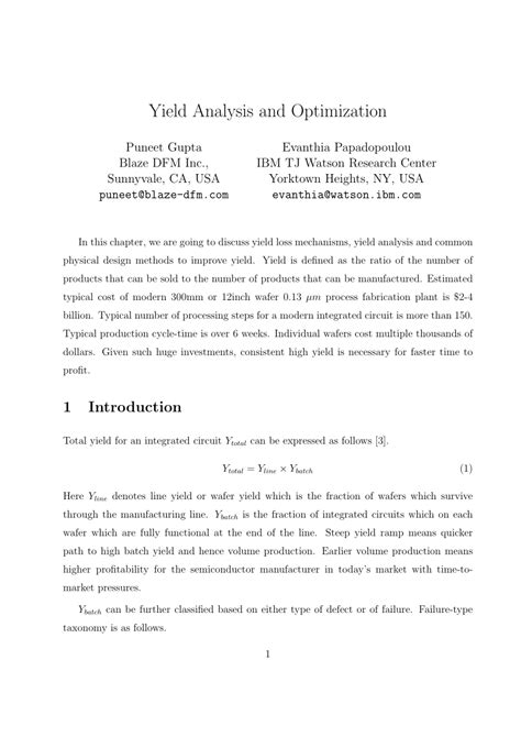 PDF Yield Analysis And Optimization