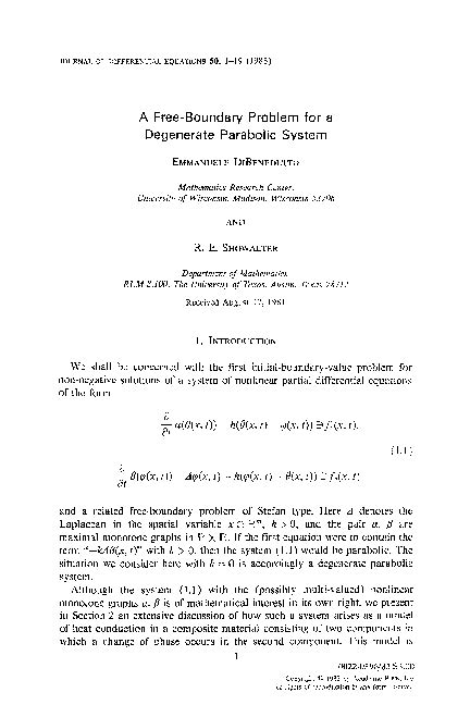 Pdf A Free Boundary Problem For A Degenerate Parabolic System