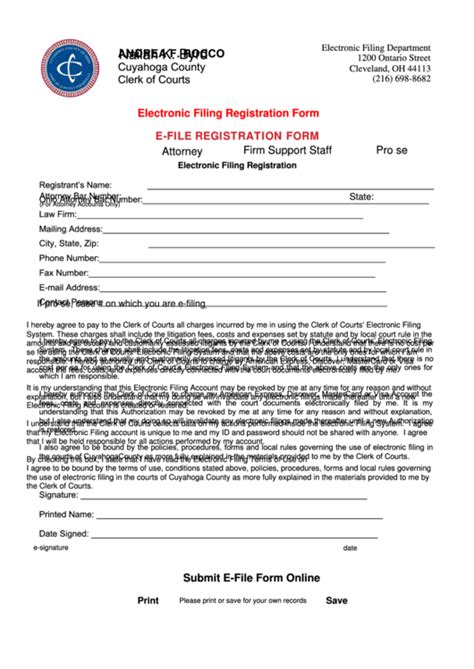 Fillable Electronic Filing Registration Form Andrea F Rocco Cuyahoga