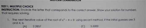 Solved Test I Multiple Choice Instruciion Encircle The