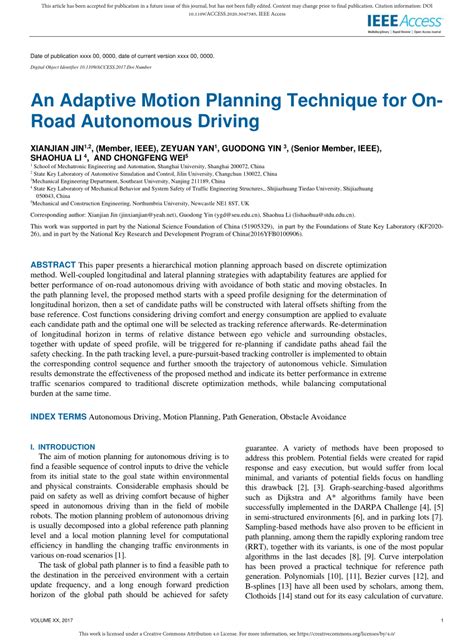 Pdf An Adaptive Motion Planning Technique For On Road Autonomous Driving
