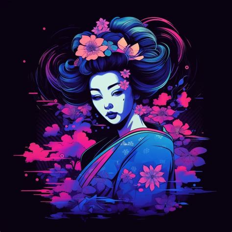 Premium Ai Image A Woman With A Flower In Her Hair And A Blue Kimono