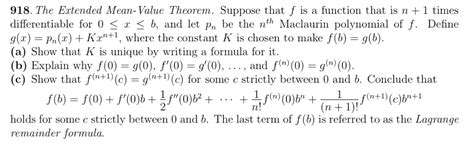 Solved The Extended Mean Value Theorem Suppose That F ﻿is A