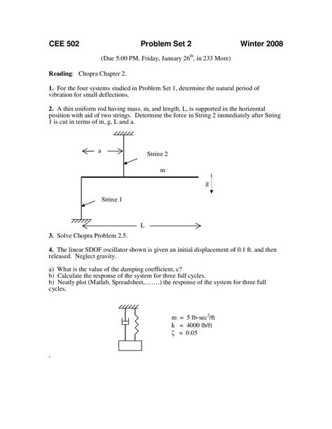 4 Problems On The Structure Dynamics Assignment 2 Cee 502 Docsity