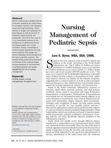 Nursing Management Of Septic Shock In Pediatrics Nursing Management