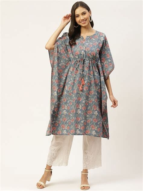 Womens Cotton Blue Kaftan Kurta Maaesa Blue Xl Kaftan Designs