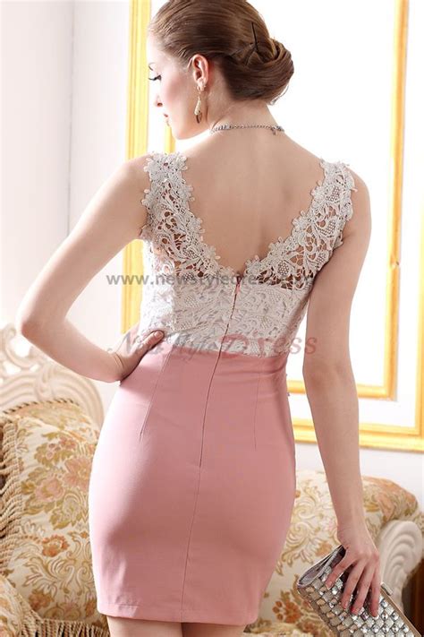 Lace Vest Sexy Sheath Pink Elegant Short Prom Dress Nm 0237