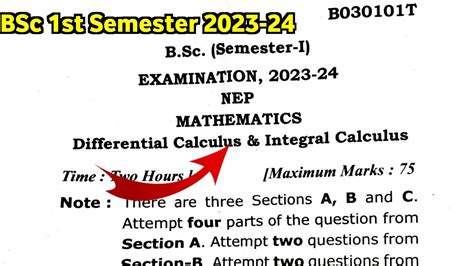 Bsc 1st Semester Mathematics Question Paper 2023 24 Bsc First Year