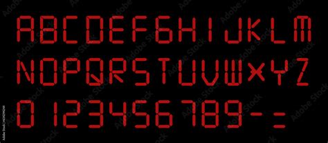 Vector Set Red Digital Display Font With Alarm Clock Letters Electronic Alphabet Retro