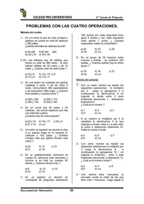 Problemas De Matematicas De Sexto Grado