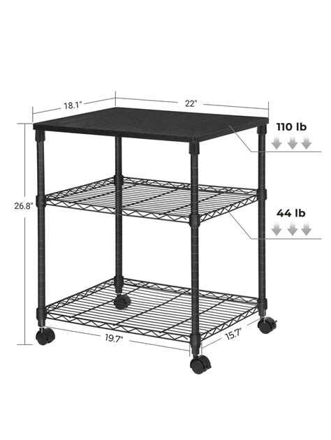 Songmics Printer Stand 3 Tier Metal Printer Cart With Wheels Printer