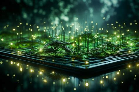 Premium Ai Image Abstract Computer Network Connection In Green Backdrop Ai Generated