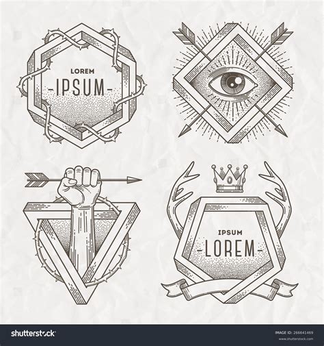 Tattoo Style Line Art Emblem Heraldic Stock Vector Royalty Free