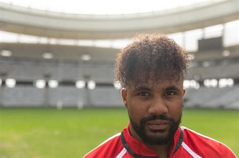 Premium Photo Rugby Player Looking At Camera In The Stadium