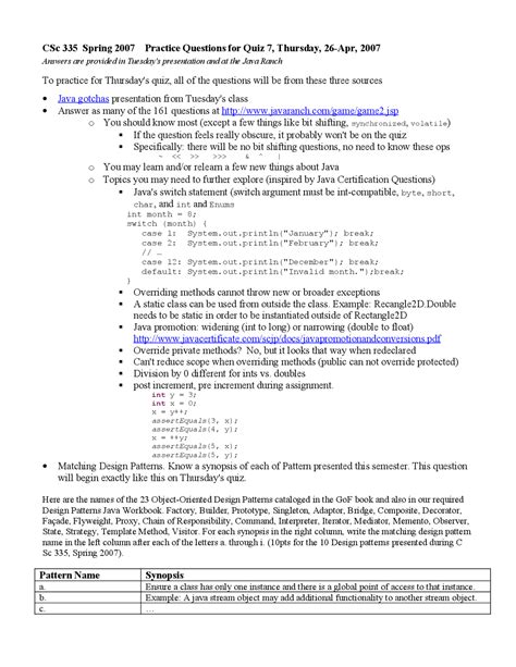 object oriented programming and design practice quiz 7 c sc 335
