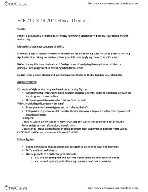 Hcr 210 Lecture Notes Fall 2022 Lecture 1 Ethical Egoism Normative Ethics Reflective