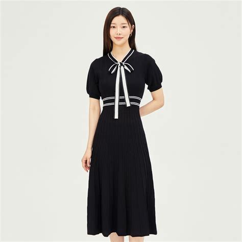 포스티 Jj지고트 배색 리본 니트 원피스 Gp5p1op101