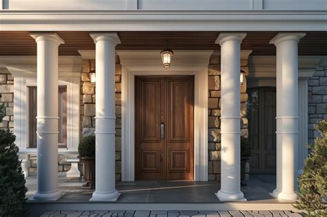 Main Entrance Door In House Wooden Front Door With Gabled Porch And