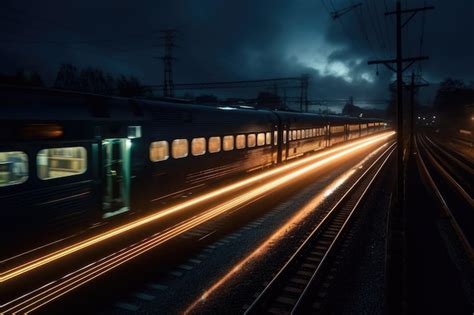 Premium Ai Image Train At Night Generative Ai