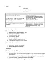 MCR U Learning Log Ana Docx Name Date Learning Logs MCR U Grade Functions For Ms