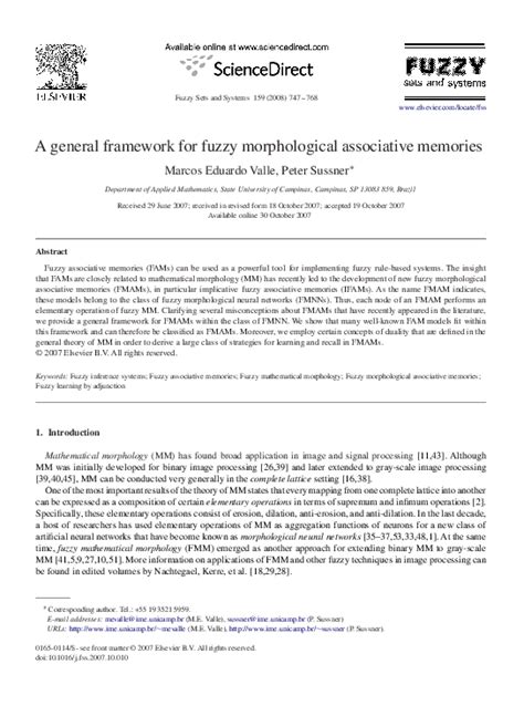 Pdf Fuzzy Morphological Associative Memories Framework