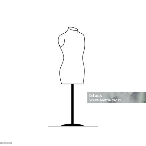 마네킹 아이콘 스탠드에서 여성 더미의 벡터 아이콘을 간략하게 설명합니다 막대기에 여성 마네킹의 흑백 선형 그림 0명에 대한 스톡
