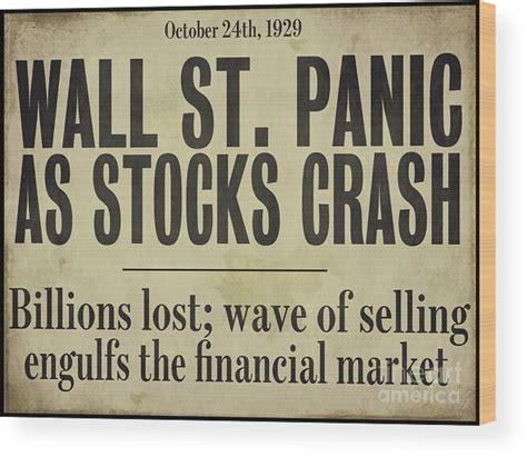 Wall Street Crash 1929 Newspaper Wood Print By Mindy Sommers