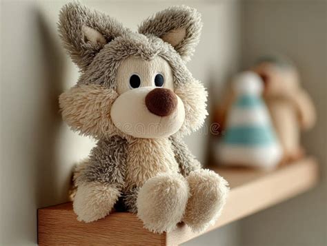 A Cute Stuffed Wolf Toy Displayed On A Shelf Stock Image Image Of