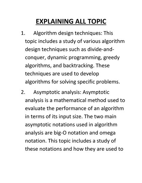 Design AND Analysis OF Algorithms End EXPLAINING ALL TOPIC Algorithm Design Techniques This