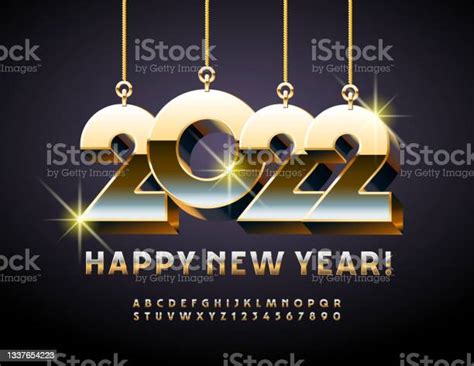 벡터 인사말 카드 골든 크리스마스 장난감과 함께 2022 년 새해 복 막 프리미엄 알파벳 문자 및 숫자 세트 12월 31일에