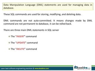 Basics Of Dml Queries PPTX Databases Computer Software And Applications