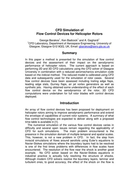 PDF CFD Simulation Of Flow Control Devices For Helicopter Rotors