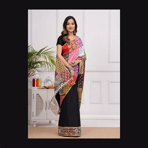 Gondola Black Patch Work In Sarees Raworiya