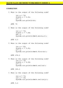Java Math Class Worksheets 5 PACK By Technomustang TpT