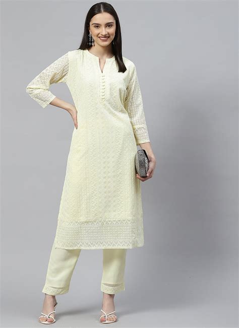 Buy Indian Ethnic Clothing Work Yellow Kurta Sets
