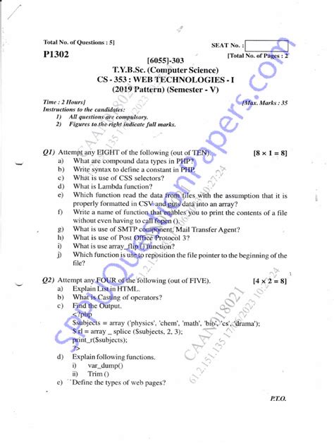 bsc computer science cs semester 5 2023 april web technologies i 2019