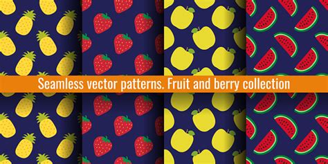 과일 원활한 패턴 세트입니다 파인애플 딸기 사과 수박 옷이나 린넨을위한 음식 인쇄 패션 디자인 뷰티 벡터 스케치 배경 컬렉션 개체 그룹에 대한 스톡 벡터 아트 및 기타