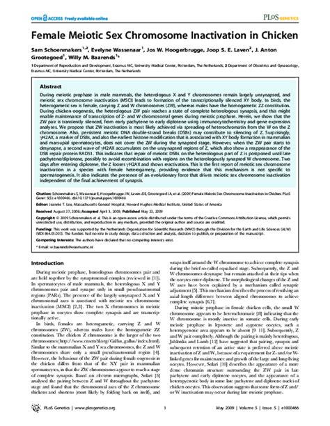 Pdf Female Meiotic Sex Chromosome Inactivation In Chicken Joop