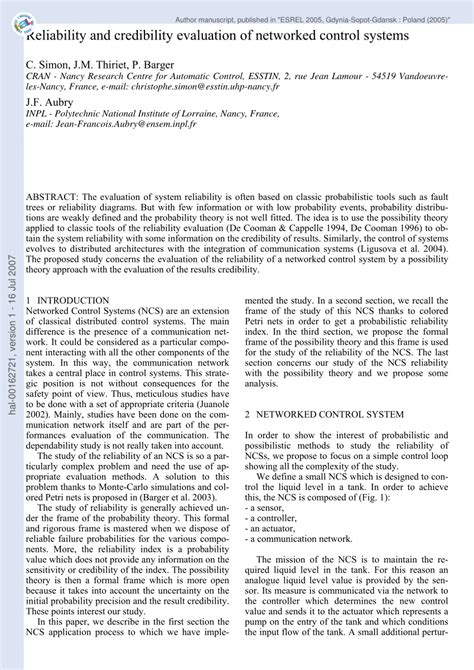 Pdf Reliability And Credibility Evaluation Of Networked Control Systems