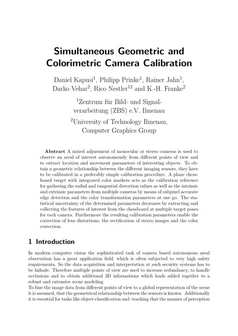 Pdf Simultaneous Geometric And Colorimetric Camera Calibration