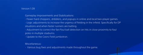 1 09 Patch Notes Mlbtheshow