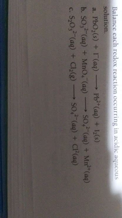 Solved Balance Each Redox Reaction Occurring In Acidic